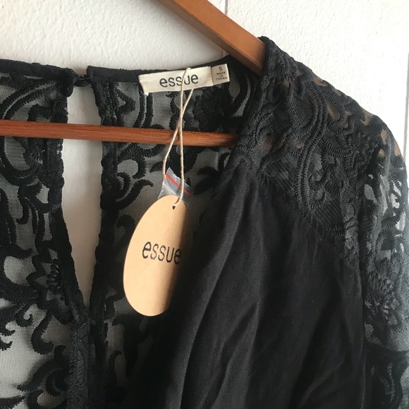 essue | Pants & Jumpsuits | Nwt Essue Black Lace Long Sleeve Romper ...